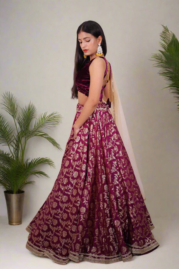 Purple Jacquard Lehenga – Kardhani
